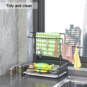 SOFRON Kitchen Sink Caddy Organizer Dish Cloth Holder with Drip Tray and Swivel Rack for Rag Sponge Brush Soap at Kitchen Bathroom