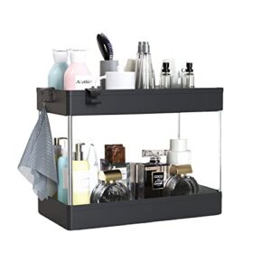 under sink organizer and storage rack, 2 tier bathroom/kitchen/office organizer with hooks, multi purpose storage rack, table top organizer (black)