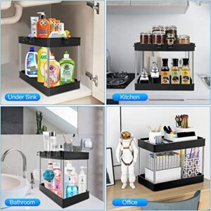 Under Sink Organizer and Storage Rack, 2 Tier Bathroom/Kitchen/Office Organizer with Hooks, Multi Purpose Storage Rack, Table Top Organizer (Black)