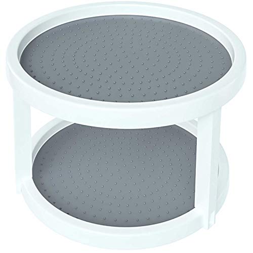 Home Intuition 2-Tier Twin Turntable Non Skid Lazy Susan 8.75 Inch Inner 9.75" Outer Diameter for Cabinets and Pantry, White Grey