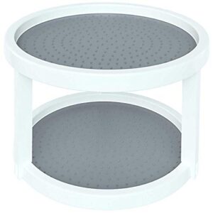 Home Intuition 2-Tier Twin Turntable Non Skid Lazy Susan 8.75 Inch Inner 9.75" Outer Diameter for Cabinets and Pantry, White Grey