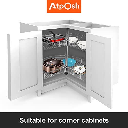 Atposh 28" Kidney Chrome Lazy Susans Kitchen Corner Cabinet Organizer (Not Cabinet Door) 270° 2 Shelf Rotating Storage Rack (28 Inch)