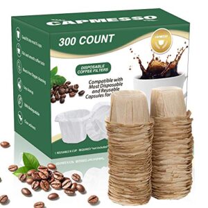 capmesso disposable coffee paper filters replacement kerig filter compatible with reusable single serve pods keurig coffee maker-300 count (natural)