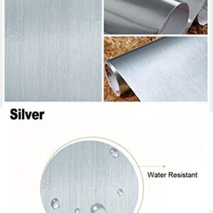 F&U Brushed Metal Look Contact Paper Film Vinyl Self Adhesive Backing Waterproof Metallic Gloss Shelf Liner Peel and Stick Wall Paper for Covering Counter Top Kitchen Cabinet (24 X 78.7 inch, Silver)