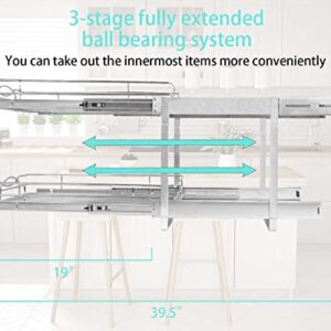 Pull Out Cabinet Organizer, Heavy Duty-14"W x 22"D x 15.5"H（13.8"H）,Request at Least 14.5"W x 22"D x 14"H Cabinet, 2 Tier Sliding Pull out drawers for kitchen cabinets, Chrome