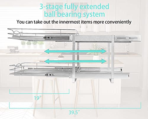 Pull Out Cabinet Organizer, Heavy Duty-14"W x 22"D x 15.5"H（13.8"H）,Request at Least 14.5"W x 22"D x 14"H Cabinet, 2 Tier Sliding Pull out drawers for kitchen cabinets, Chrome