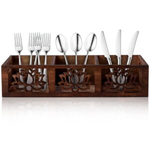 3 slot wooden silverware utensil desk organizer caddy utensil organizer cutlery pen pencil caddy desktop storage with 3 compartments multiuse for kitchen office supplies