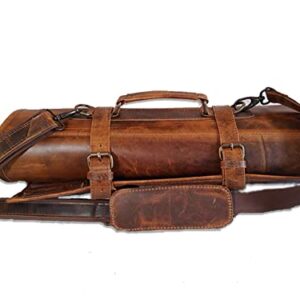 Knife Bag Knife Roll - Case for Knives - SharpStyle: Genuine Leather Chef Knife Roll - Beautifully Holds 10 Knives + Utility Pockets - Includes Leather Carry Handle and Strap - Large.