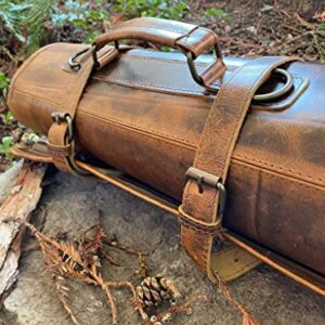 Knife Bag Knife Roll - Case for Knives - SharpStyle: Genuine Leather Chef Knife Roll - Beautifully Holds 10 Knives + Utility Pockets - Includes Leather Carry Handle and Strap - Large.