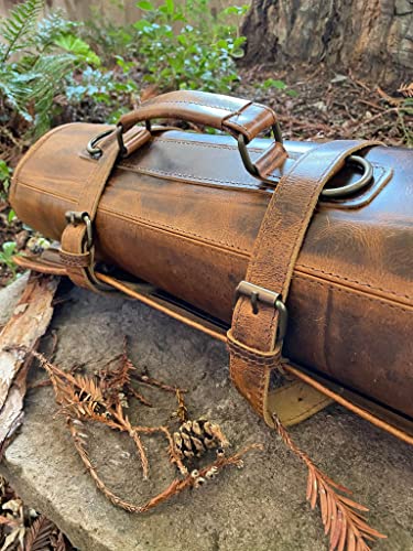 Knife Bag Knife Roll - Case for Knives - SharpStyle: Genuine Leather Chef Knife Roll - Beautifully Holds 10 Knives + Utility Pockets - Includes Leather Carry Handle and Strap - Large.