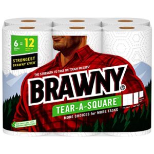 brawny® tear-a-square® paper towels, 6 double rolls = 12 regular rolls