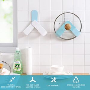 DOERDO 2 Pairs Wall Mount Adjustable Pot Lid Organizer Pot Hangers for Kitchen Wall Mount, Adjustable Lid Holder(White, Blue)