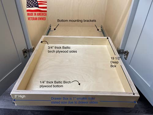 Sublime Design | Bottom Mount | Pull Out Tray | Baltic Birch Drawer for Kitchen Cabinets | Slide Out Shelves | Roll Out Cabinet Organizer (20" Wide)