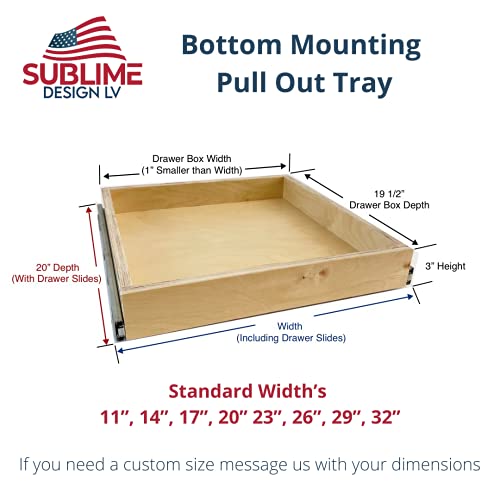 Sublime Design | Bottom Mount | Pull Out Tray | Baltic Birch Drawer for Kitchen Cabinets | Slide Out Shelves | Roll Out Cabinet Organizer (20" Wide)