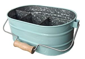 homebia designs galvanized metal caddy with 4 compartments, rustic farmhouse kitchen indoor outdoor picnic utensil holder, multipurpose storage bin, metal garden planters – 12 inch – aqua