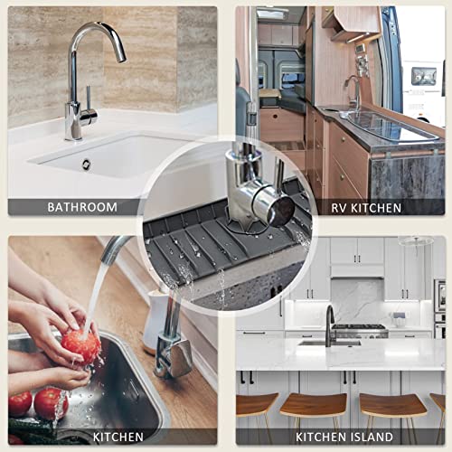 MLGDA Silicone Faucet Water Catcher Mat,Faucet Sink Splash Guard, Sink Draining Pad Behind Faucet,Drip Protector Splash Countertop for Kitchen & Bathroom Countertop Protect