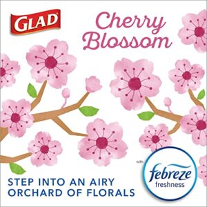 GLAD ForceFlexPlus Tall Kitchen Drawstring Trash Bags, 13 Gallon Pink Trash Bag for Kitchen Trash Can, Cherry Blossom Febreze Freshness and Leak Protection, 90 Count