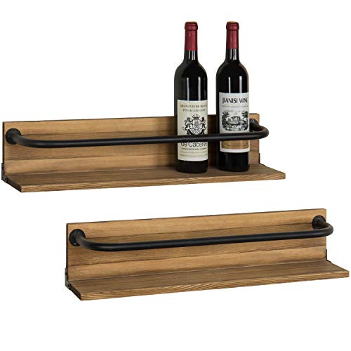 MyGift Rustic Wood & Pipe Wall-Mounted 6-Bottle Wine Rack, Set of 2