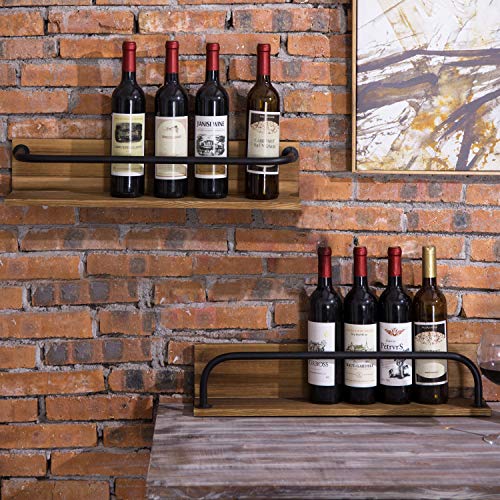 MyGift Rustic Wood & Pipe Wall-Mounted 6-Bottle Wine Rack, Set of 2