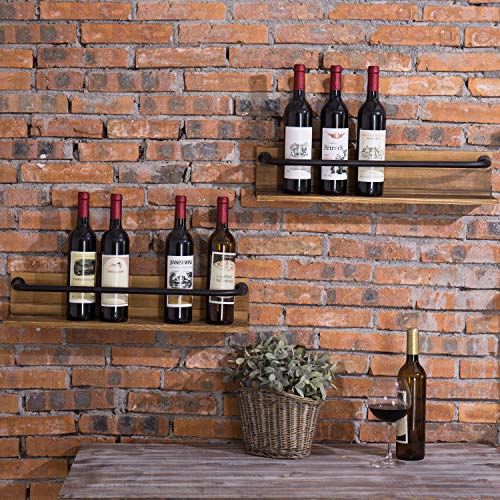 MyGift Rustic Wood & Pipe Wall-Mounted 6-Bottle Wine Rack, Set of 2