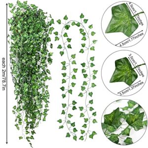 JPSOR 24pcs Fake Vines Fake Ivy Leaves Artificial Ivy, Ivy Garland Greenery Vines for Bedroom Decor Aesthetic Silk Ivy Vines for Room Wall Home Decoration