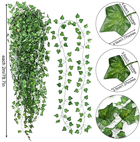 JPSOR 24pcs Fake Vines Fake Ivy Leaves Artificial Ivy, Ivy Garland Greenery Vines for Bedroom Decor Aesthetic Silk Ivy Vines for Room Wall Home Decoration