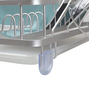 Home Basics 2-Tier Aluminum Dish Drying Storage Rack with Utensil Holder, Cup Holder & Draining Tray for Kitchen Countertop Sink