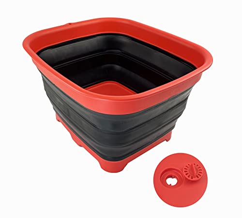 SAMMART 15L (3.9 Gallon) Collapsible Dishpan with Draining Plug - Foldable Washing Basin - Portable Dish Washing Tub - Space Saving Kitchen Storage Tray (Vermeil/Black)