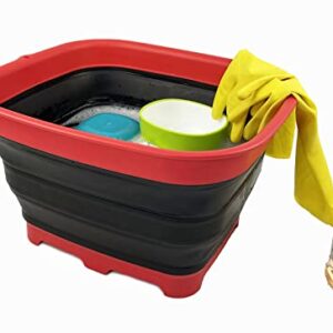 SAMMART 15L (3.9 Gallon) Collapsible Dishpan with Draining Plug - Foldable Washing Basin - Portable Dish Washing Tub - Space Saving Kitchen Storage Tray (Vermeil/Black)