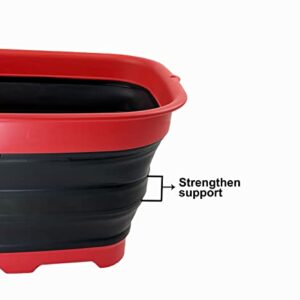 SAMMART 15L (3.9 Gallon) Collapsible Dishpan with Draining Plug - Foldable Washing Basin - Portable Dish Washing Tub - Space Saving Kitchen Storage Tray (Vermeil/Black)