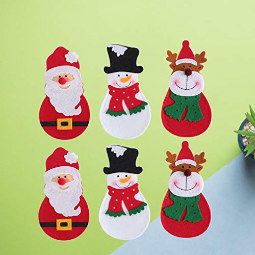 Amosfun 6pcs Christmas Silverware Holder Pockets Santa Snowman Reindeer Knives Forks Bags Cutlery Holders Pockets Christmas Table Decorations