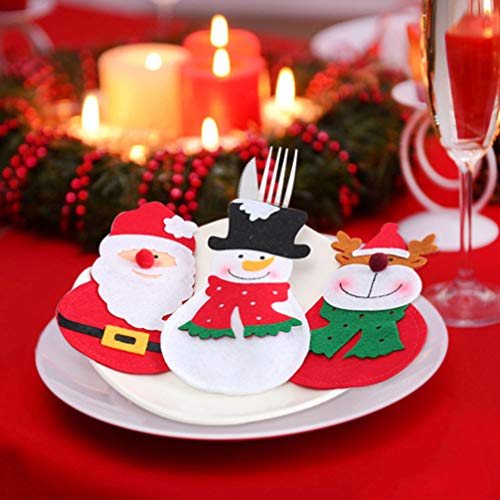 Amosfun 6pcs Christmas Silverware Holder Pockets Santa Snowman Reindeer Knives Forks Bags Cutlery Holders Pockets Christmas Table Decorations