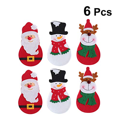 Amosfun 6pcs Christmas Silverware Holder Pockets Santa Snowman Reindeer Knives Forks Bags Cutlery Holders Pockets Christmas Table Decorations