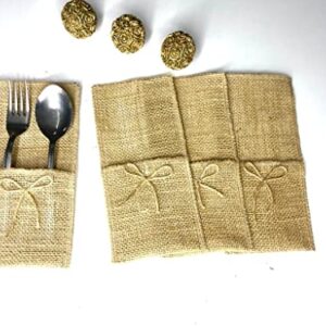 meditroia (Troia Textil(12,Pieces) Burlap Cutlery Holders Lace Utensil Pouch Knifes Forks Bag for Vintage Natural Wedding (4x8inch)