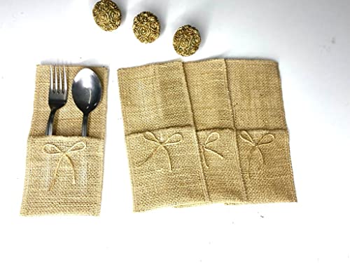 meditroia (Troia Textil(12,Pieces) Burlap Cutlery Holders Lace Utensil Pouch Knifes Forks Bag for Vintage Natural Wedding (4x8inch)