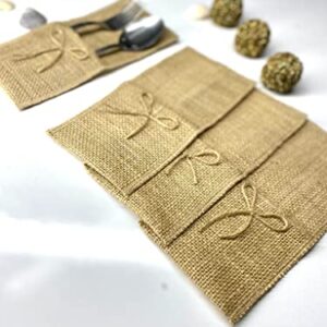 meditroia (Troia Textil(12,Pieces) Burlap Cutlery Holders Lace Utensil Pouch Knifes Forks Bag for Vintage Natural Wedding (4x8inch)