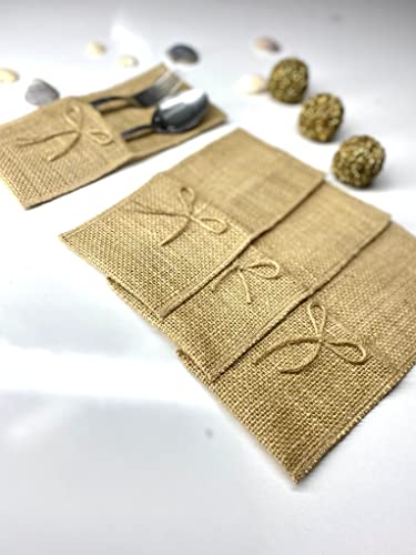 meditroia (Troia Textil(12,Pieces) Burlap Cutlery Holders Lace Utensil Pouch Knifes Forks Bag for Vintage Natural Wedding (4x8inch)