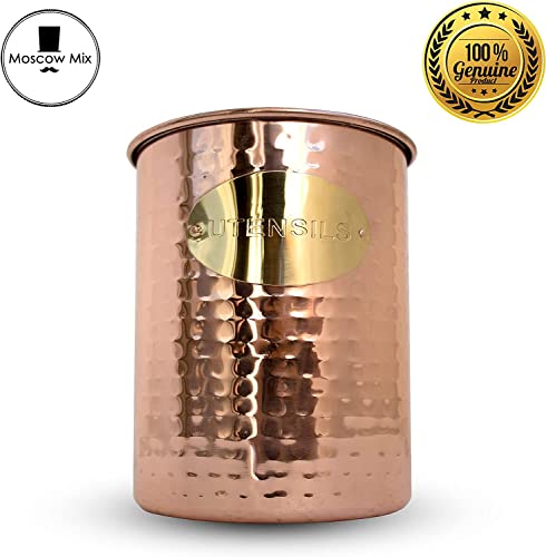 Moscow-Mix Kitchen Utensil Holder Caddy - Kitchen Utensils Accessories Tools Cutlery Spoon Set Holder Organizer Caddy - Copper Plated Stainless Steel Hand Hammered Caddy