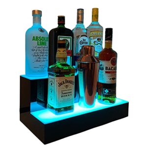 liquor bottle display led shelf – 2 step multicolor lighted bar stand 16 inch