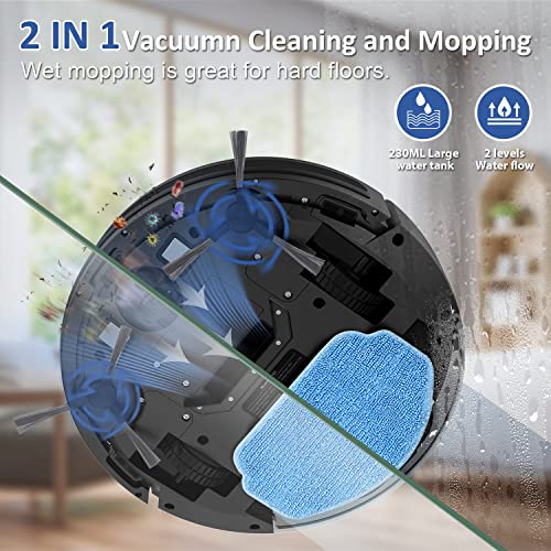 Robot Vacuum and Mop Combo, WiFi/App/Alexa, Robotic Vacuum Cleaner with Schedule, 2 in 1 Mopping Robot Vacuum with Watertank and Dustbin, Self-Charging, Slim, Ideal for Hard Floor, Pet Hair, Carpet