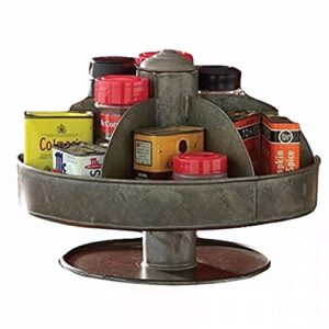 benjara galvanized lazy susan organizer with pockets, gray