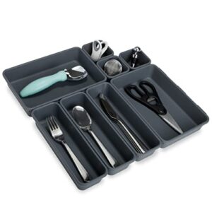 smart design interlocking drawer organizer – 8 piece set – bpa free – utensils, flatware, office, personal care, or makeup storage – kitchen – graphite gray