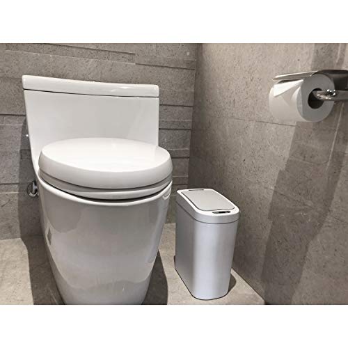 Ninestars AMZ-7-2 Bathroom Automatic Infrared Motion Sensor Trash Can, 1.8 Gal 7L, ABS Plastic Trashcan (Slim, White)