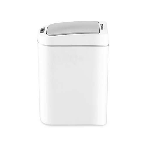 Ninestars AMZ-7-2 Bathroom Automatic Infrared Motion Sensor Trash Can, 1.8 Gal 7L, ABS Plastic Trashcan (Slim, White)