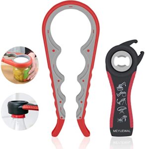 jar opener, 5 in 1 multi function can opener bottle opener kit with silicone handle easy to use for children, elderly and arthritis sufferers (apple red）