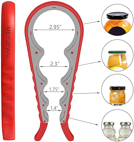 Jar Opener, 5 in 1 Multi Function Can Opener Bottle Opener Kit with Silicone Handle Easy to Use for Children, Elderly and Arthritis Sufferers (Apple Red）