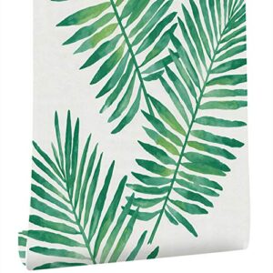 self-adhesive decorative green tropical palm leaves shelf drawer liner contact paper wallpaper for walls cabinets dresser drawer table cupboard furniture backsplash arts crafts 17.7×117 inches