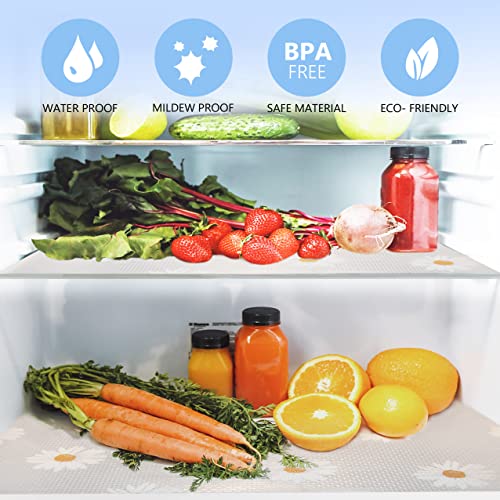 LLSPET Refrigerator Liners, Drawer Shelf Liner for Kitchen Cabinet, Non-Adhesive EVA Protection Mat Waterproof, Transparent Daisy Liners with Anti-Slip Dots (17.7IN,19.6 FT)