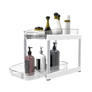 under sink organizer, bathroom organizers & storage, 2-tier organizer with clear sliding baskets & pull out drawer, shelf holder, under cabinet storage for for kitchen,countertop,office(big size)