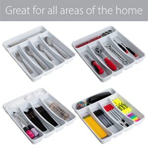 Smart Design Plastic Drawer Organizer - 5 Compartment - Non-Slip Lining and Feet - BPA Free - Utensils, Flatware, Office, Personal Care, or Makeup Storage - Kitchen - White with Gray